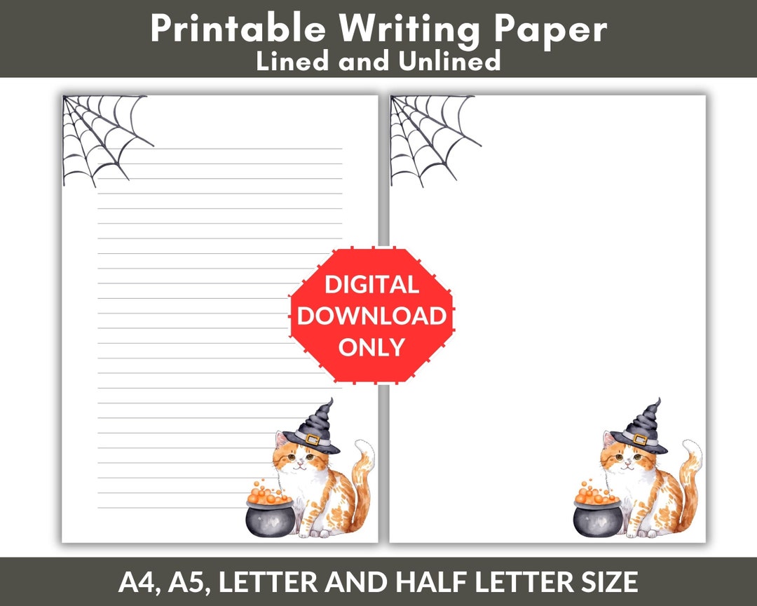 Printable Halloween Stationery Set Watercolor Witch Cat - Etsy