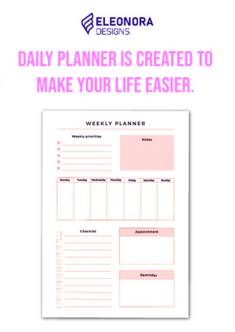 7 Day Planner Printable Daily Planner Weekly Planner Daily - Etsy