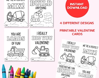 Printable Valentine's Day Cards, Coloring Page Construction Trucks - Etsy