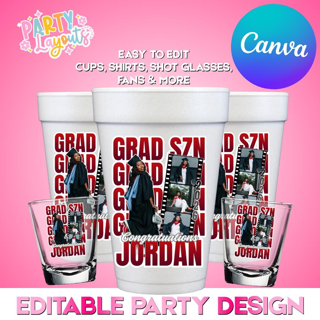 Editable Graduation Cup & Shot Cup Label Sticker Template | Class of ...