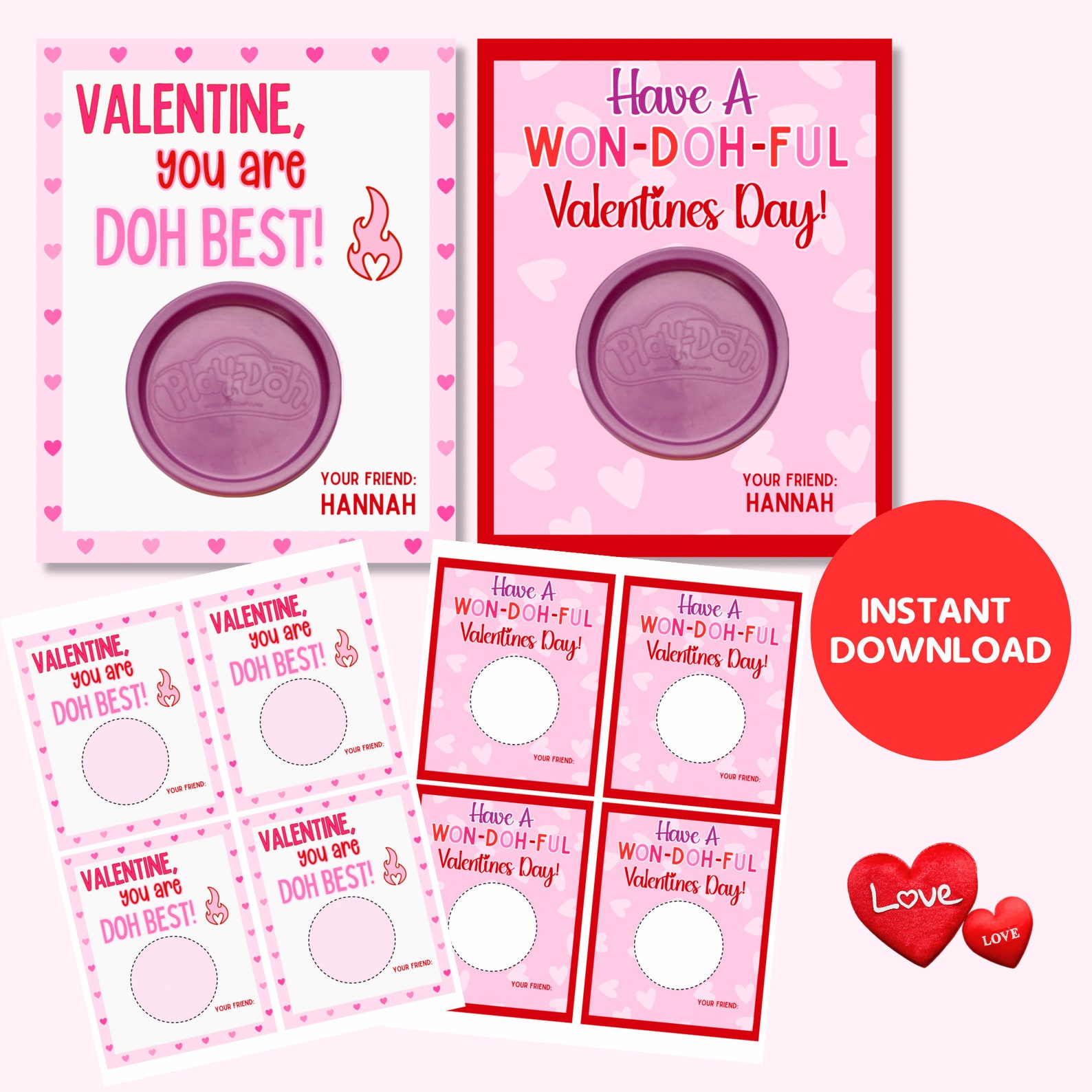Valentine’s Day Play Doh Cards | Printable Classroom Valentine Card ...