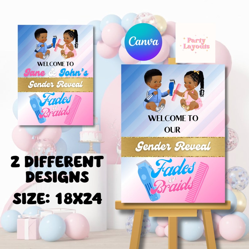 Fades or Braids Gender Reveal Editible Welcome Sign, Digital Printable ...