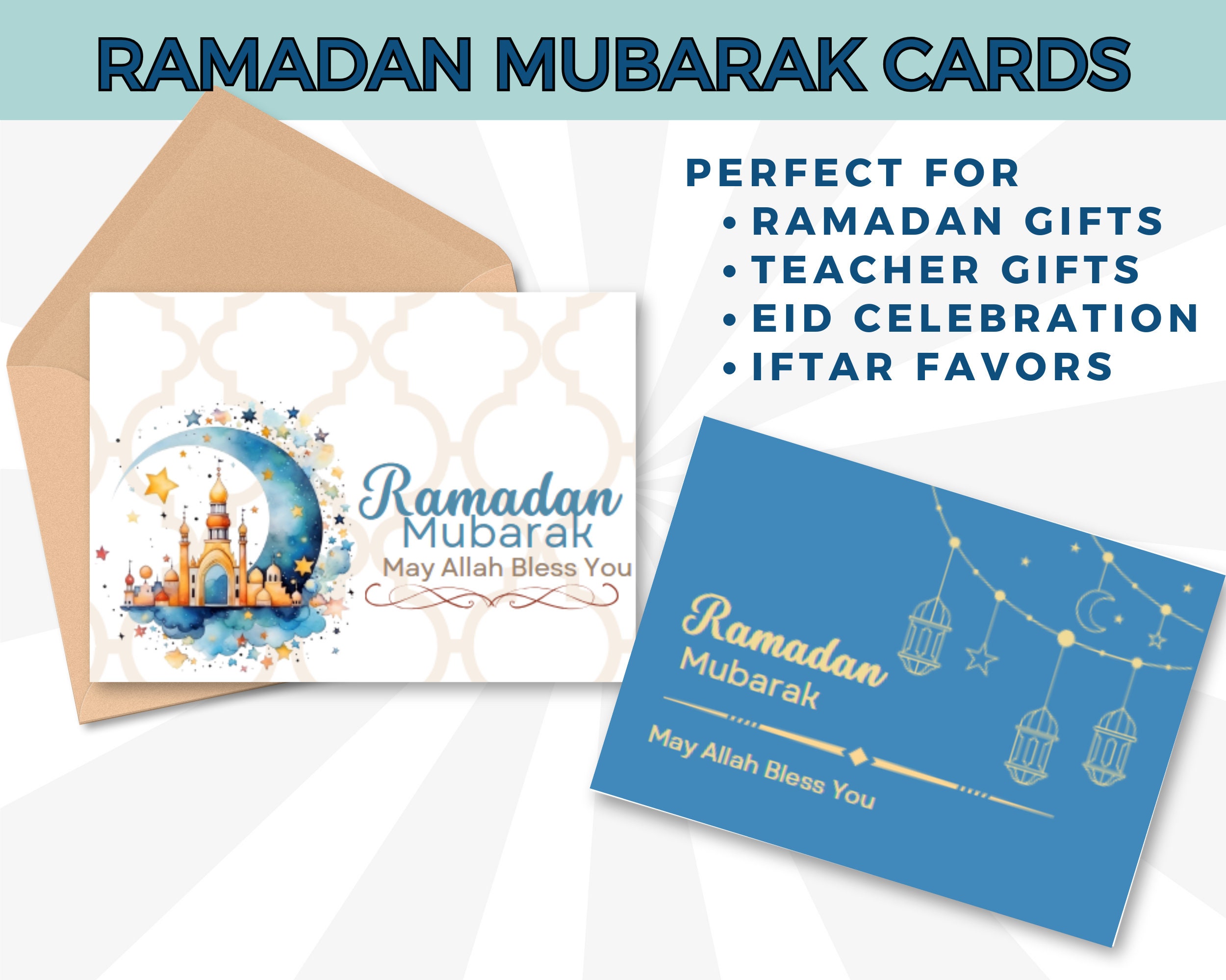 3 Printable Ramadan Mubarak Cards 3 Greeting Card Designs for Eid Iftar ...