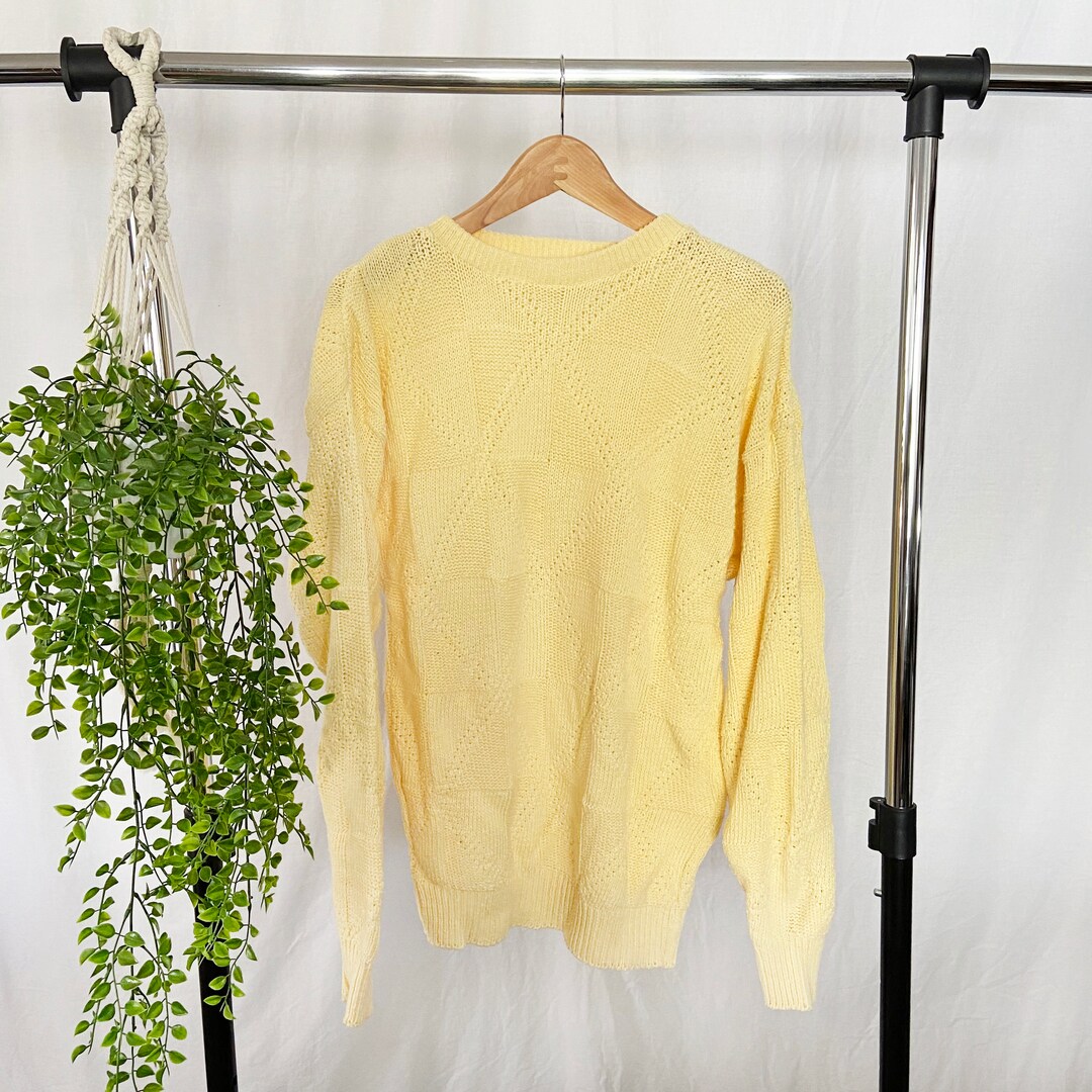 100% Cotton Pastel Yellow Knit Crew Neck Sweater Women's L - Etsy