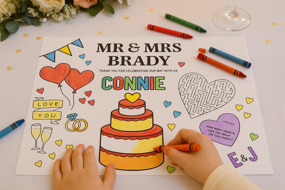 Personalised Wedding Colouring Sheet | Kids Activity | Wedding ...