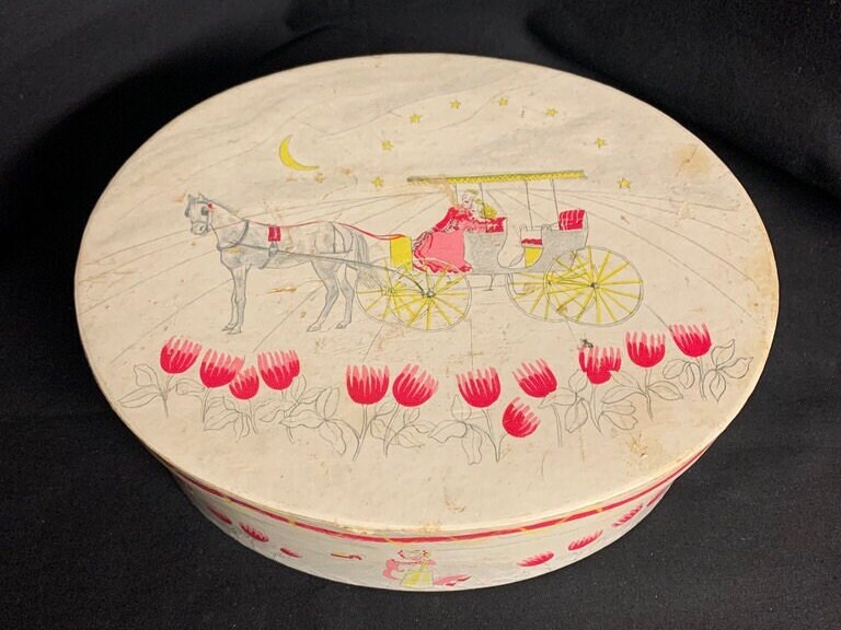 Fun Vintage 1940s Oval Hat Box With Removable Lid. Pasteboard ...