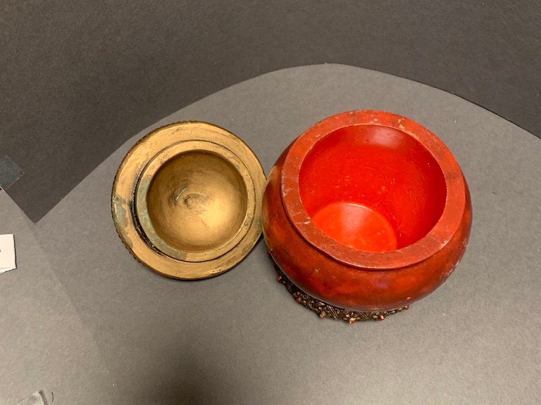 Wooden Round Trinket Box With Lid. Made in China. Deep Red With Gold ...