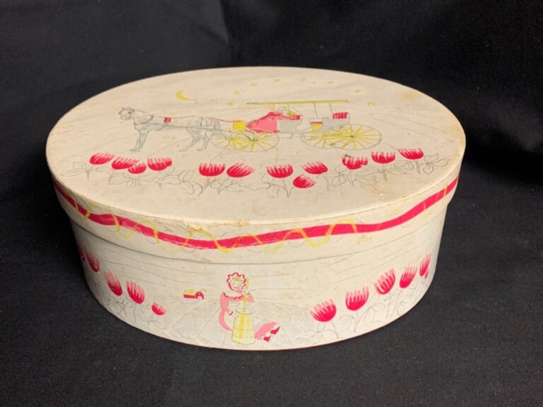 Fun Vintage 1940s Oval Hat Box With Removable Lid. Pasteboard ...