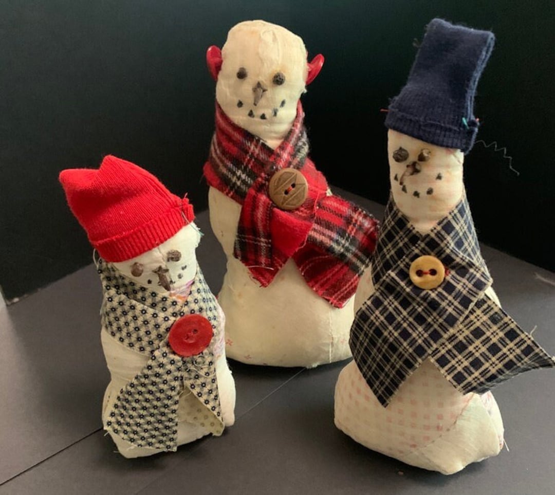 Vintage Handmade Snowman Trio. Free Standing, Weighted on Bottom ...