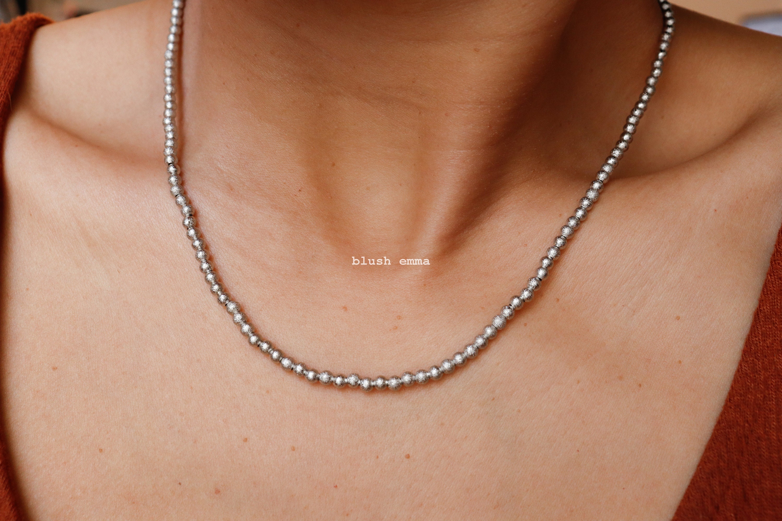 Textured Silver Ball Chain Necklace | Beaded Matte Chrome | Bead Boho ...