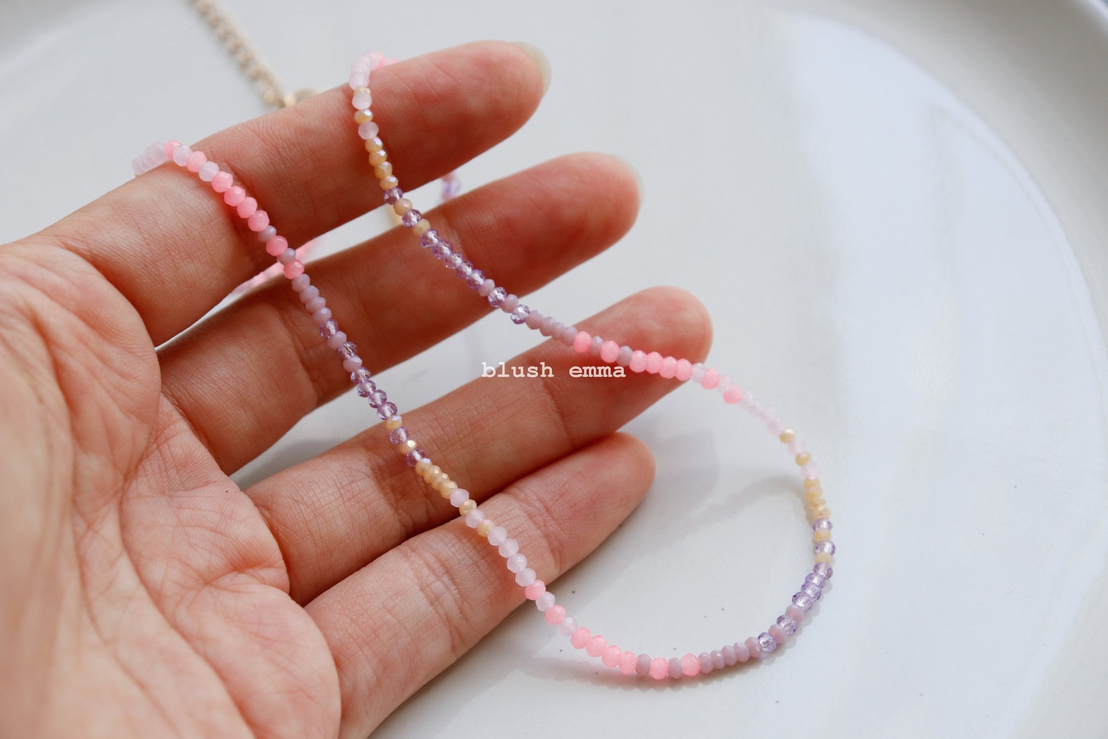 Bright Pink Lilac Ombre Small Mixed Gem 1.5mm Full Beaded Necklace ...