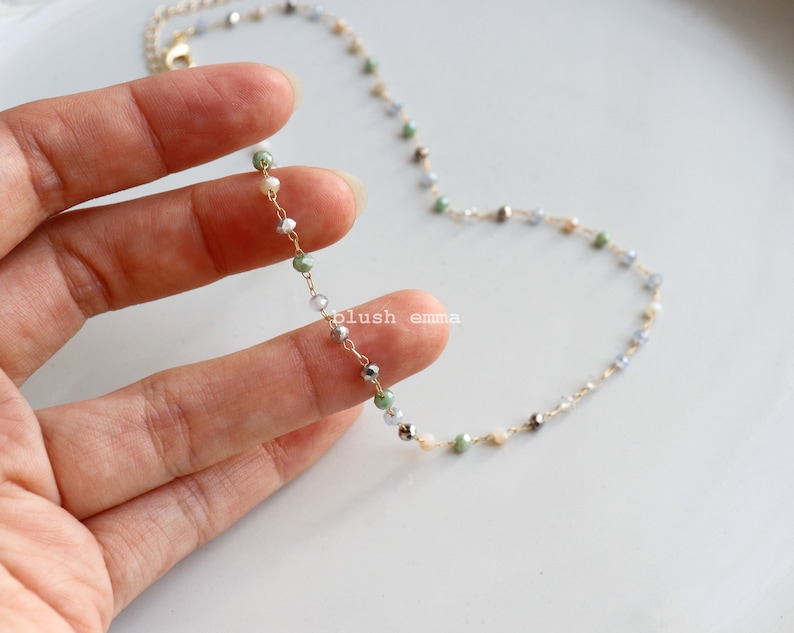 Multi Color Moon Mermaid Teal 2mm Small Beaded Necklace Sea Aqua Bead ...