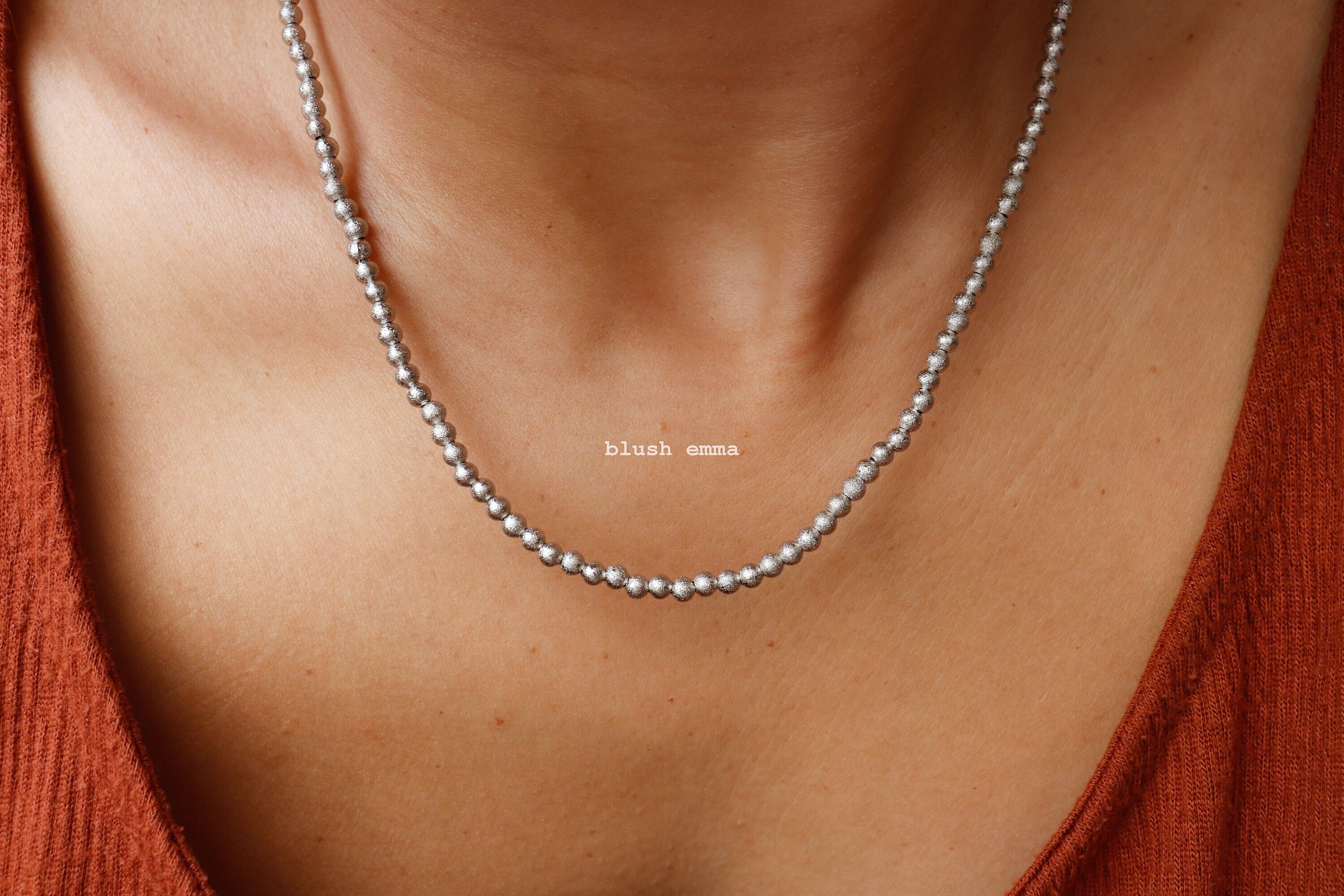 Textured Silver Ball Chain Necklace | Beaded Matte Chrome | Bead Boho ...