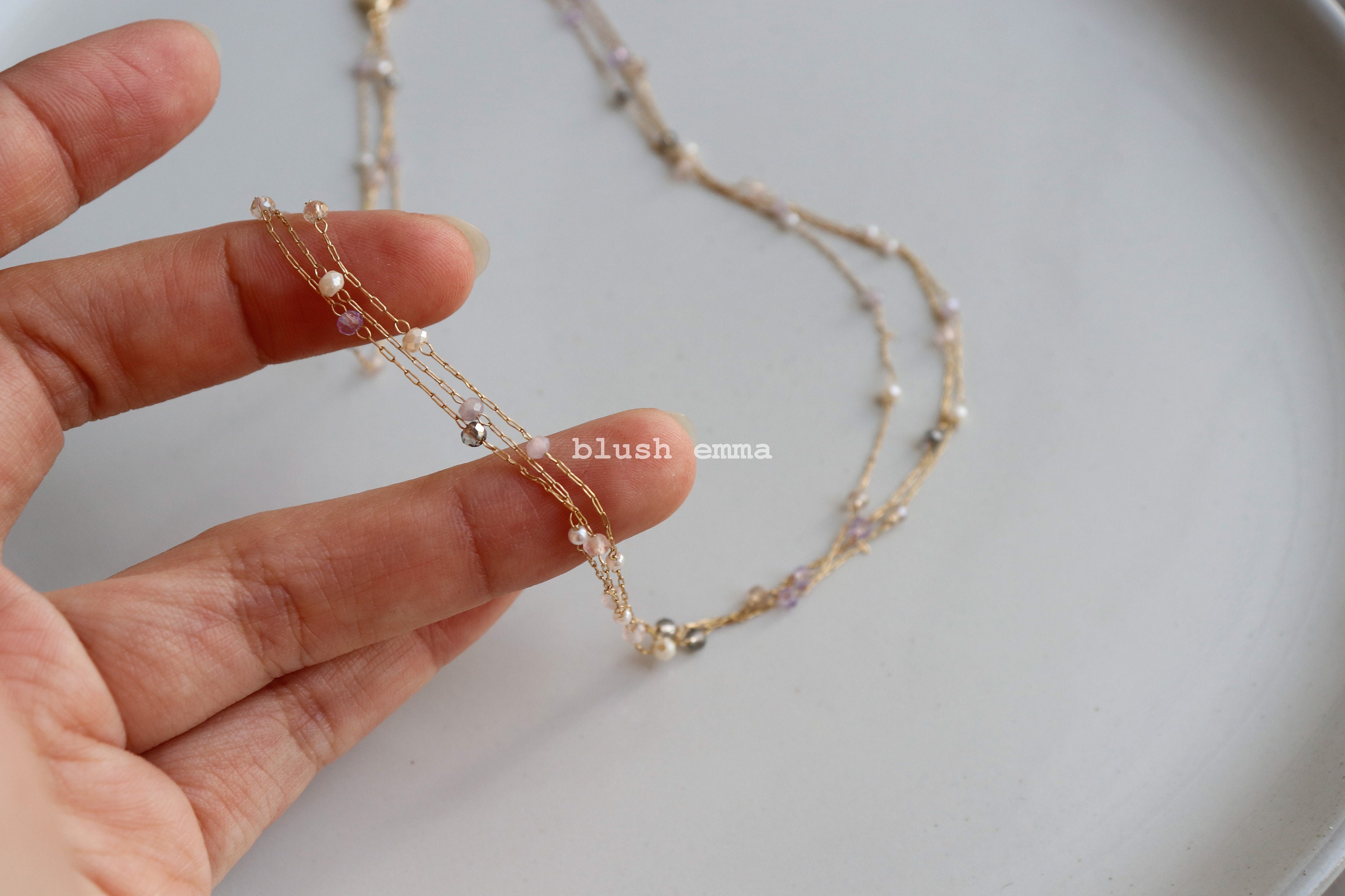 Layered Dark Blush, Moon, Lilac Colors 1mm Beaded Necklace Bead Boho ...