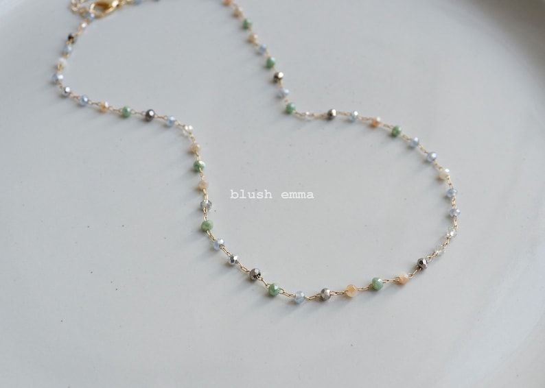 Multi Color Moon Mermaid Teal 2mm Small Beaded Necklace Sea Aqua Bead ...