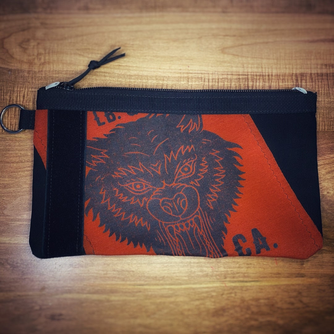 Wolf Appliqué on Duck Canvas YKK Coil Zippered Pouch, Black Nylon ...