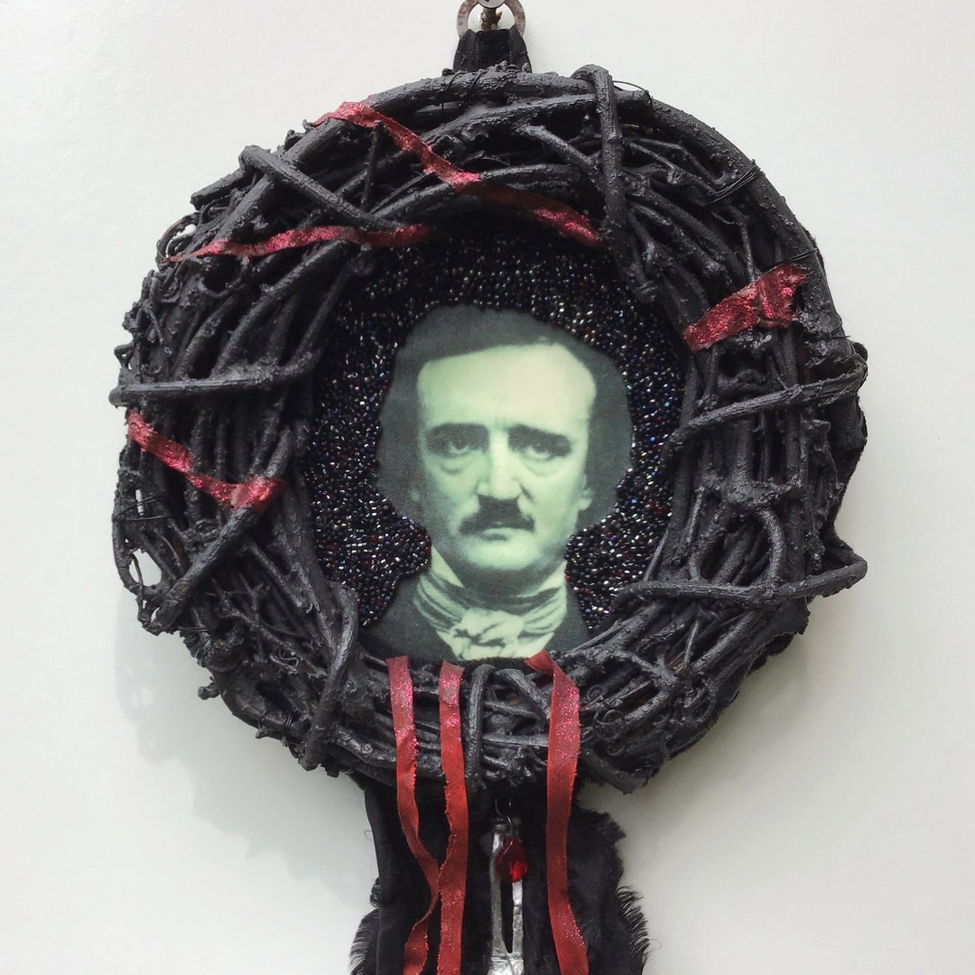 Edgar Allan Poe Halloween Wreath- Black & Blood Red Tattered Wreath W ...