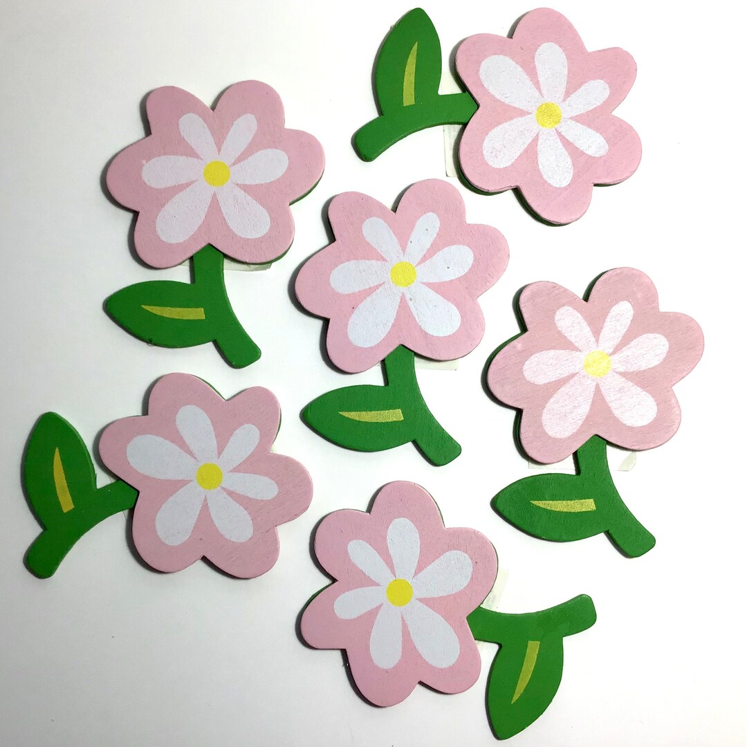 6 Pink Wood Flowers by Lara’s Crafts - Die-cut Flowers - Pastel Flowers ...