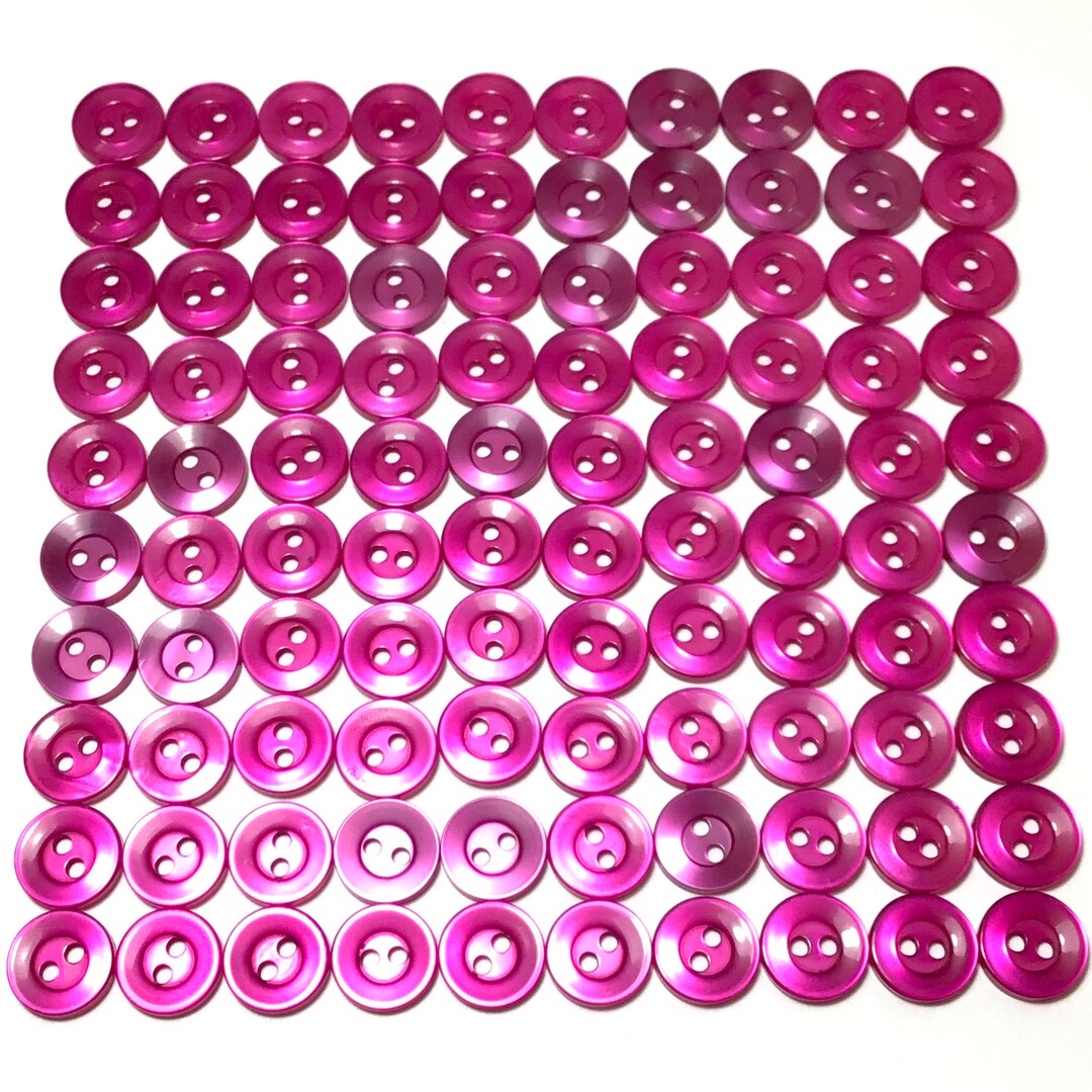 100 Hot Pink Buttons Iridescent Fuchsia 2 Hole Plastic Buttons Shimmery ...