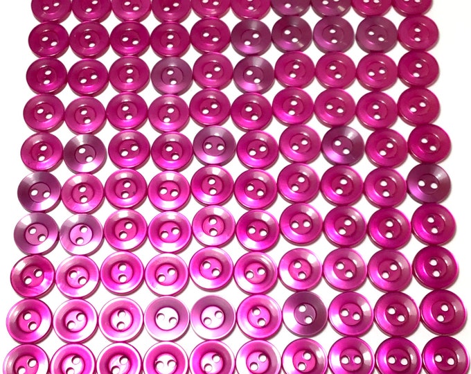 100 Hot Pink Buttons - Iridescent Fuchsia 2 Hole Plastic Buttons ...