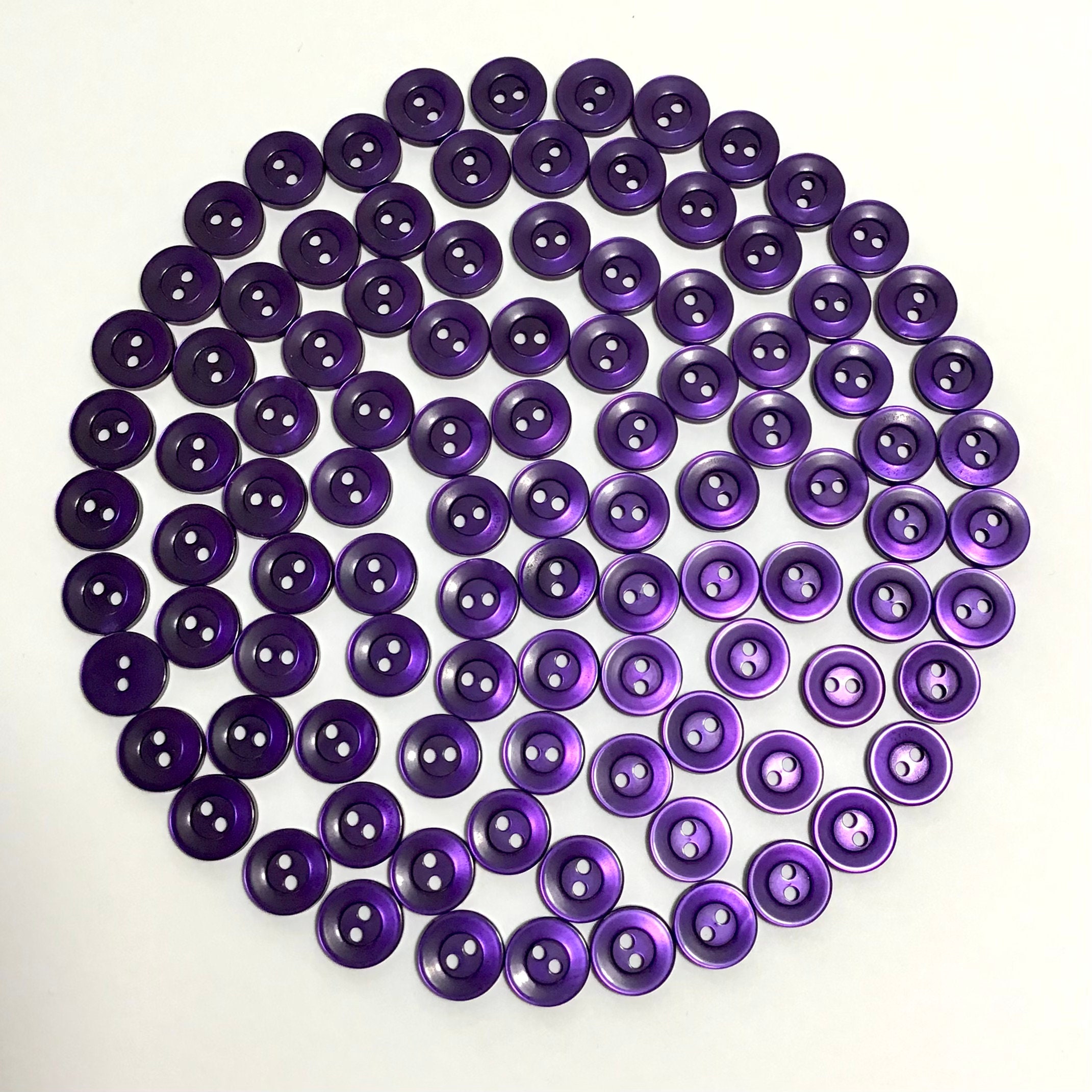 100 Violet Buttons - Iridescent Dark Purple 2 Hole Plastic Buttons ...