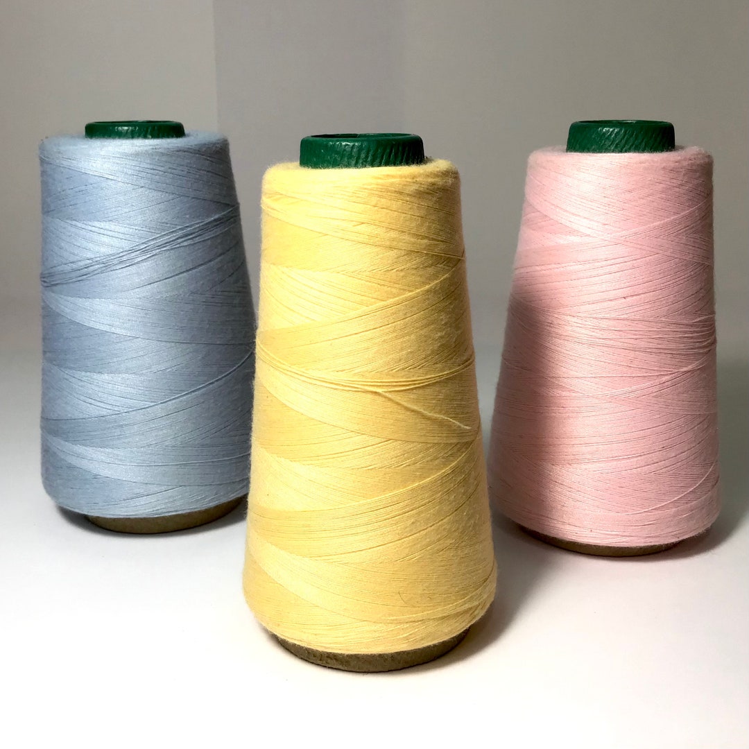 3 Industrial Sewing Thread Cones Pink Blue Yellow Spun Poly Thread ...
