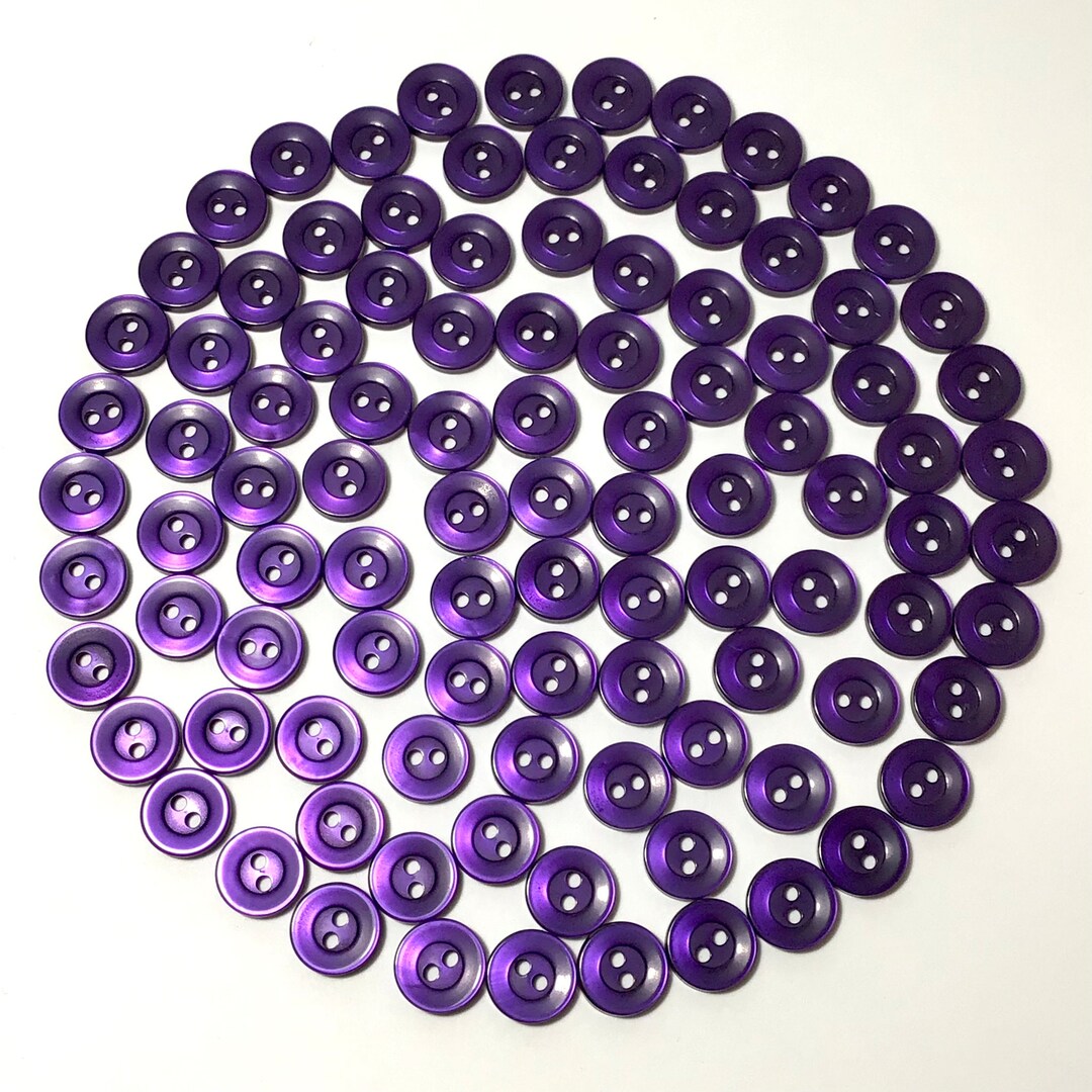 100 Violet Buttons - Iridescent Dark Purple 2 Hole Plastic Buttons ...