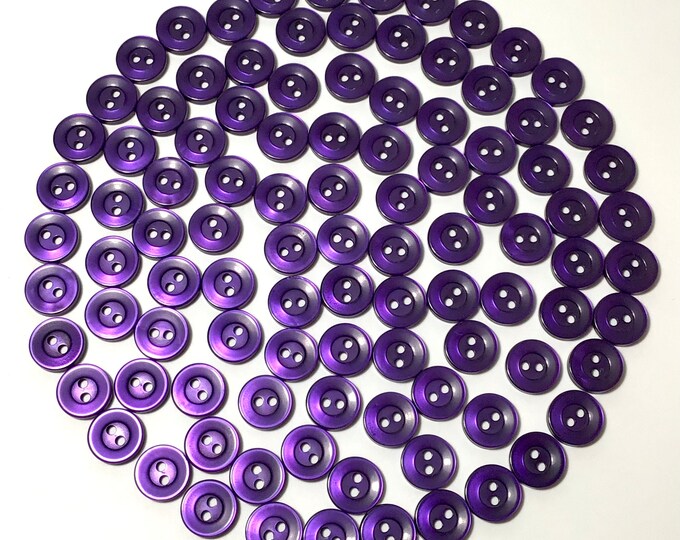100 Violet Buttons - Iridescent Dark Purple 2 Hole Plastic Buttons ...
