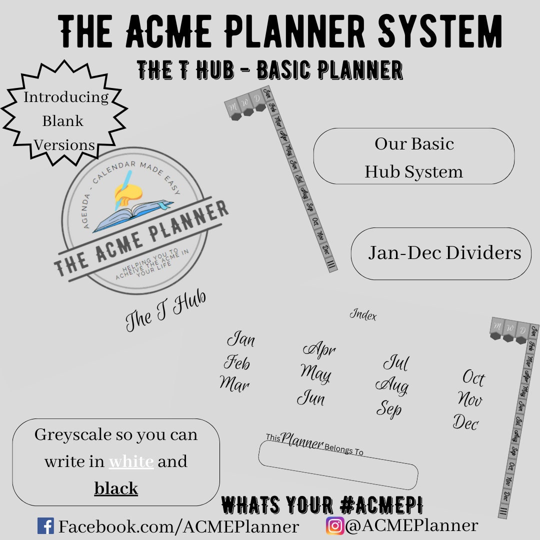The T BLANK Bundle Hub & Layout the ACME Planner System Agenda-calendar ...