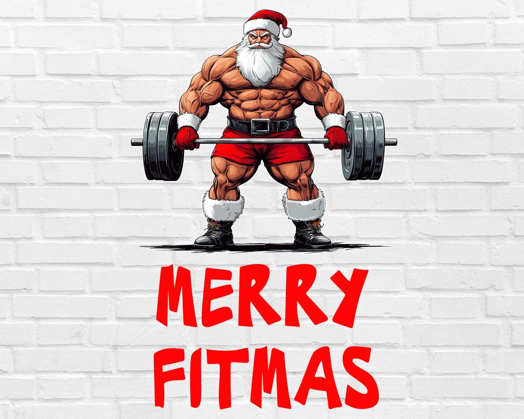 Merry Fitmas PNG Gym Christmas PNG Fitness Christmas PNG Muscular Santa ...