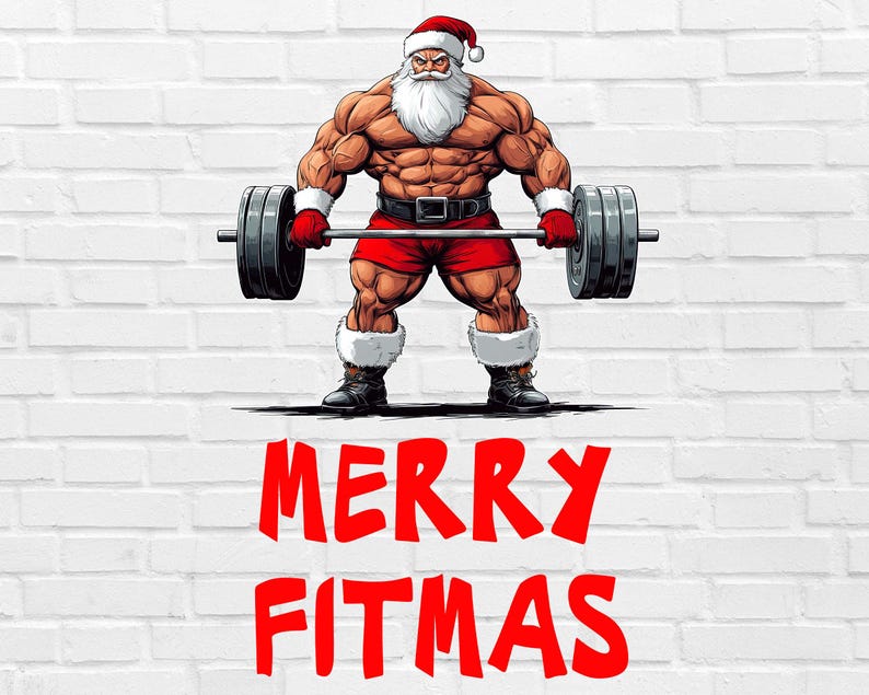 Merry Fitmas PNG Gym Christmas PNG Fitness Christmas PNG Muscular Santa ...