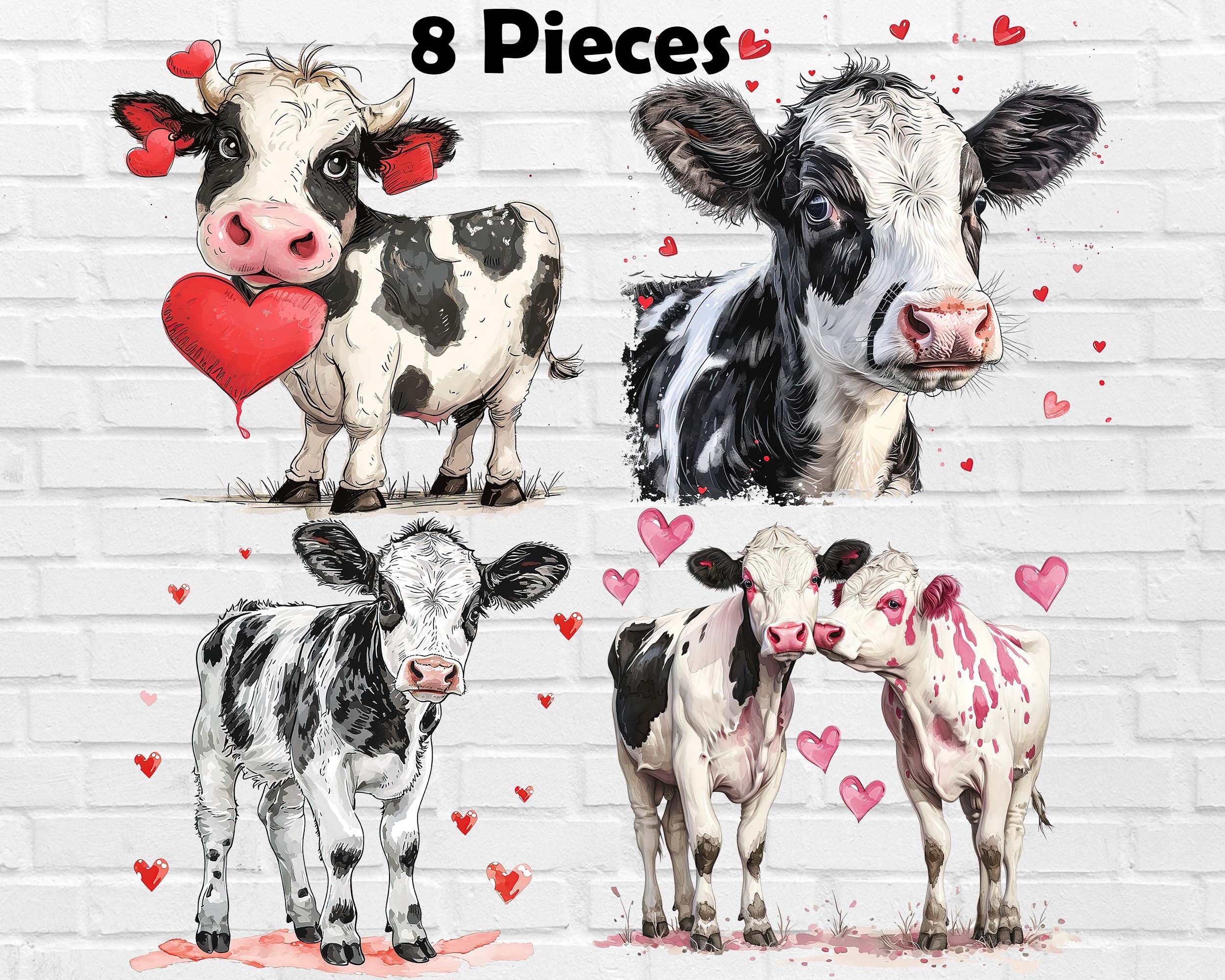Valentine Baby Cows PNG Bundle | Valentine's Day Cows PNG | Valentines ...