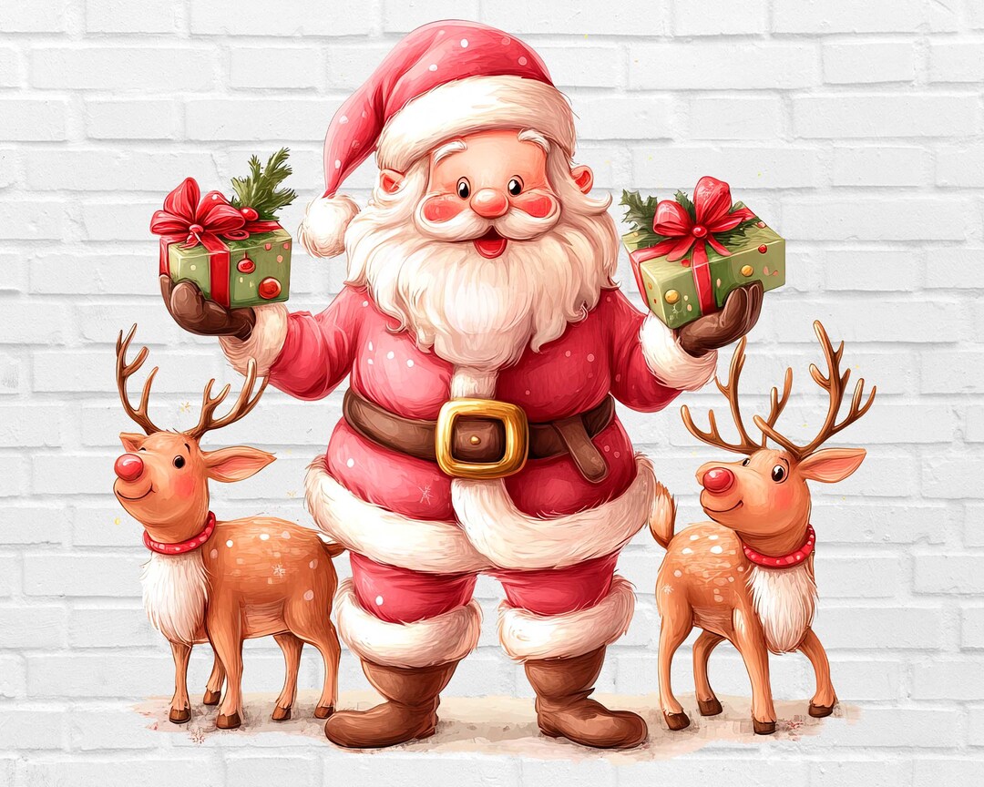 Pink Santa PNG | Pink Christmas PNG | Pink Santa and Reindeers PNG ...