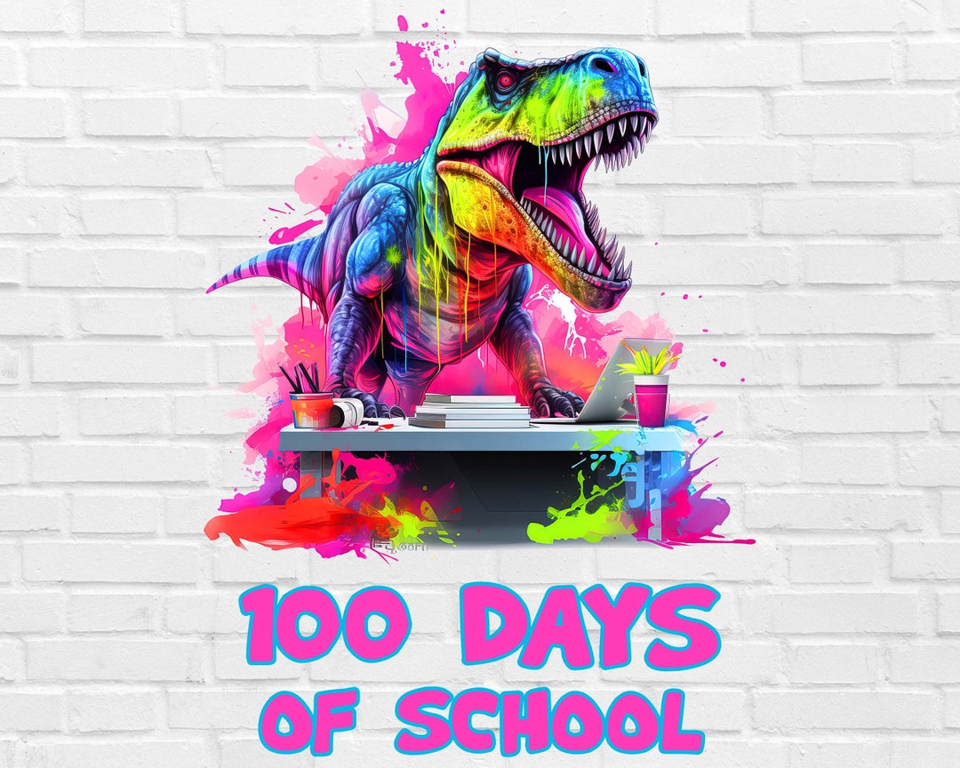 100 Days of School PNG Trex Dinosaur | 100 Days of Loving School PNG ...