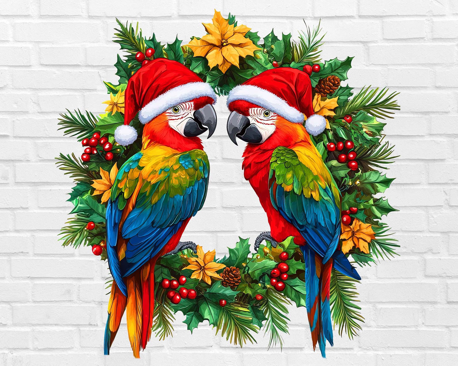 Christmas Parrots PNG | Tropical Christmas Wreath PNG | Hawaiian ...