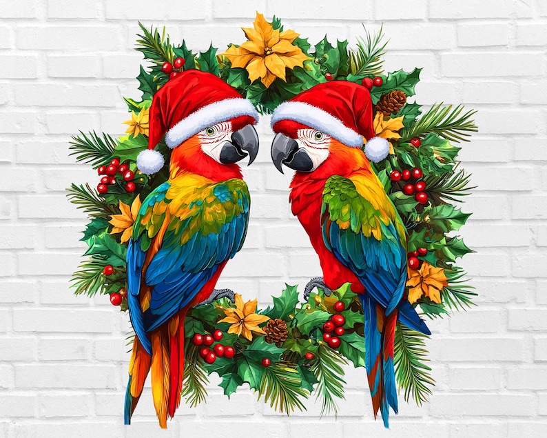 Christmas Parrots PNG | Tropical Christmas Wreath PNG | Hawaiian ...