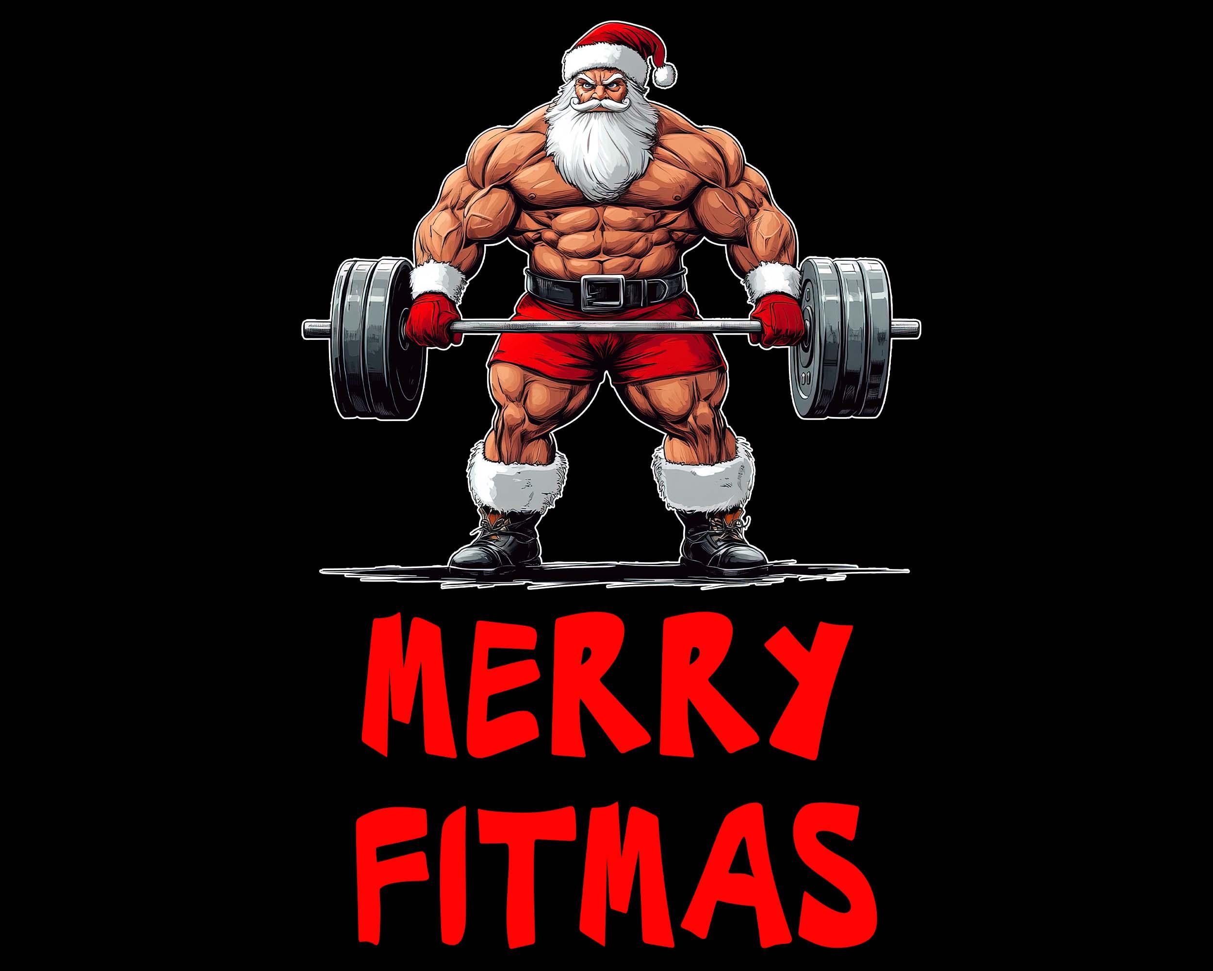 Merry Fitmas PNG Gym Christmas PNG Fitness Christmas PNG Muscular Santa ...