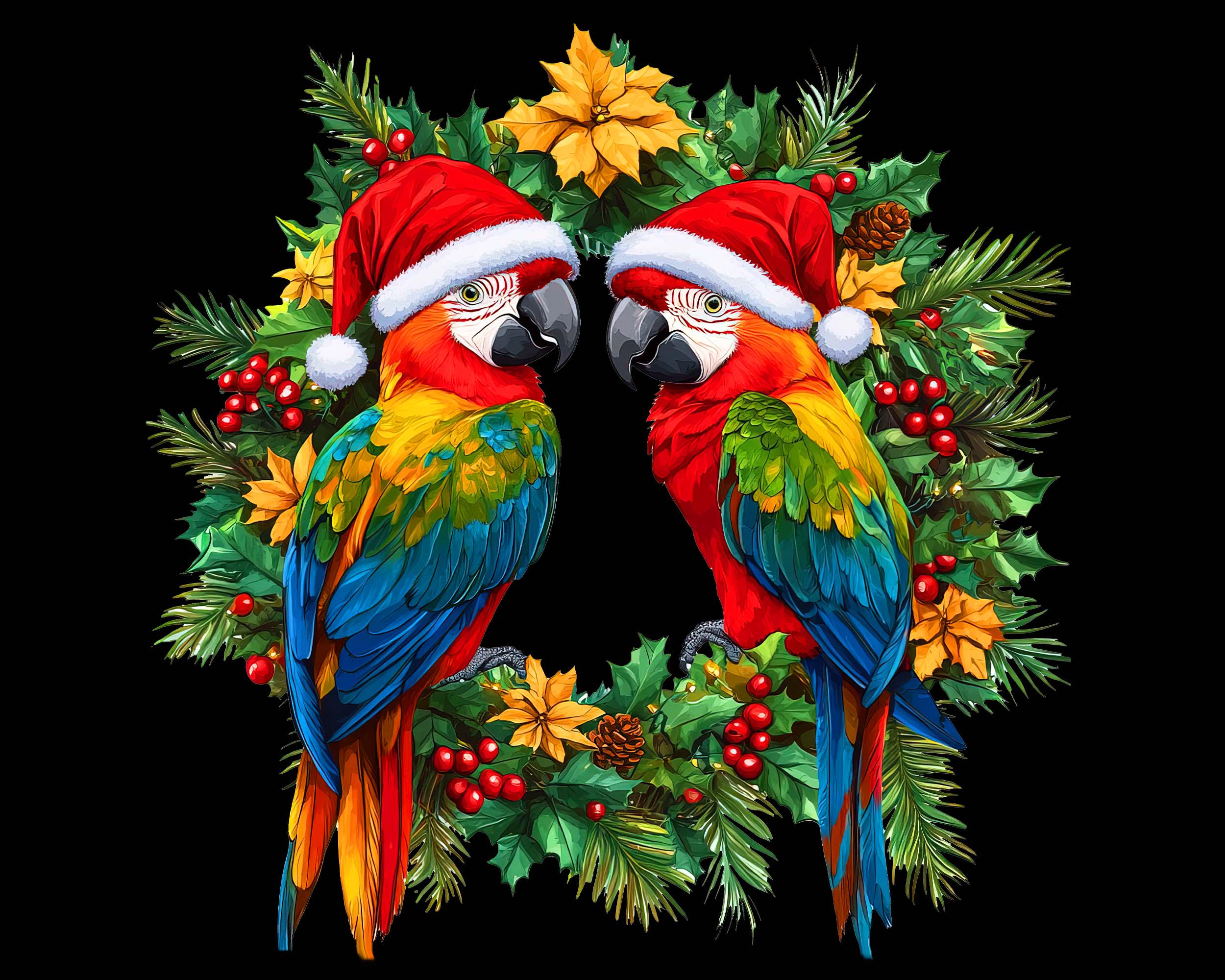 Christmas Parrots PNG | Tropical Christmas Wreath PNG | Hawaiian ...