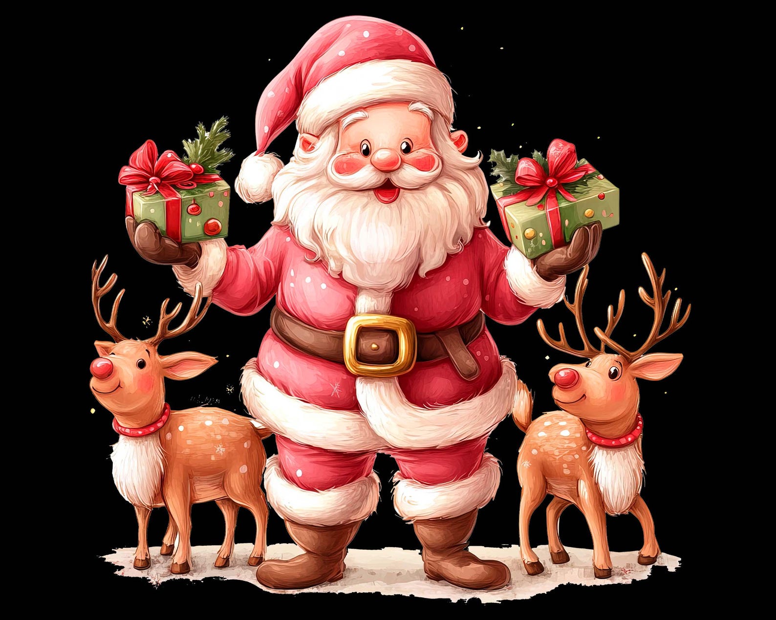 Pink Santa PNG | Pink Christmas PNG | Pink Santa and Reindeers PNG ...