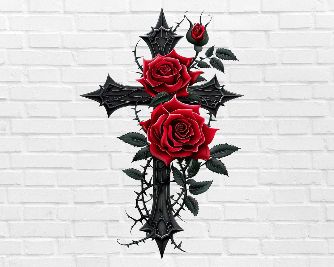 Gothic Cross With Roses PNG | Gothic Cross PNG | Christian PNG | Nail ...