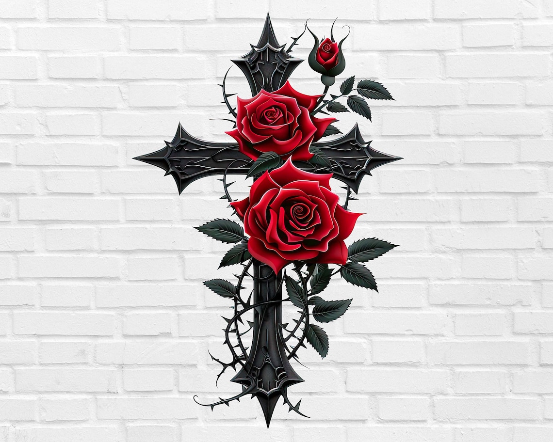 Gothic Cross With Roses PNG | Gothic Cross PNG | Christian PNG | Nail ...
