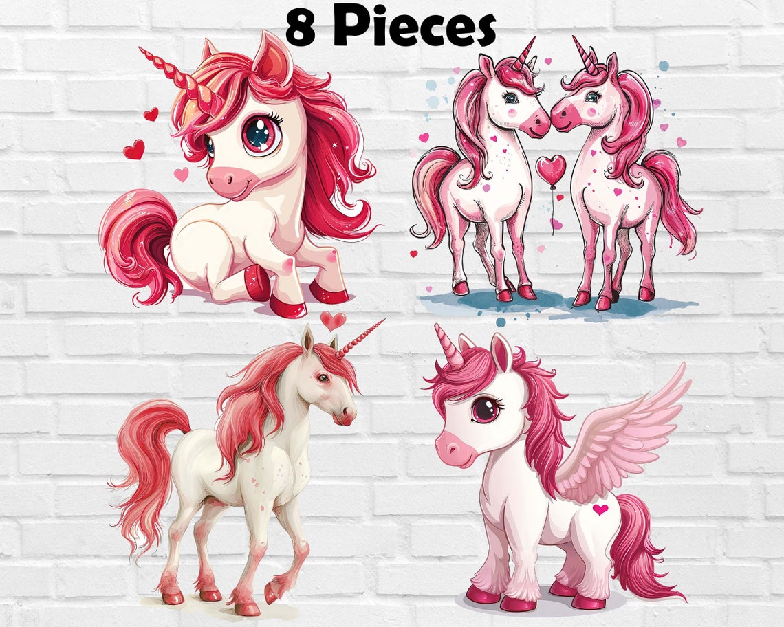 Valentine Baby Unicorns PNG Bundle | Valentine's Day Unicorns PNG ...