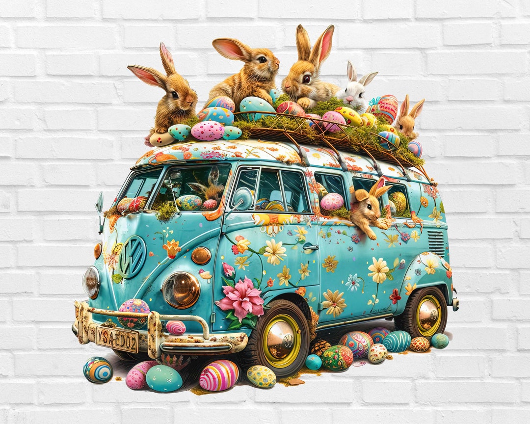Retro Easter PNG | Easter Bunny PNG | Retro Volkswagen Van Easter PNG ...