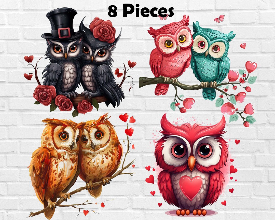 Valentine Owls PNG Bundle | Valentine's Day Baby Owls PNG | Valentines ...