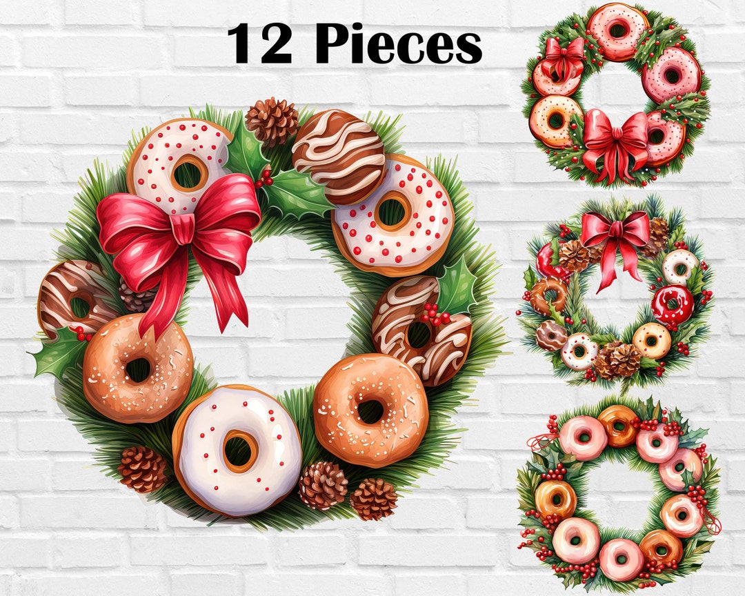 Donut Wreath PNG | Funny Donut Christmas Wreath PNG | Food Donut Merry ...