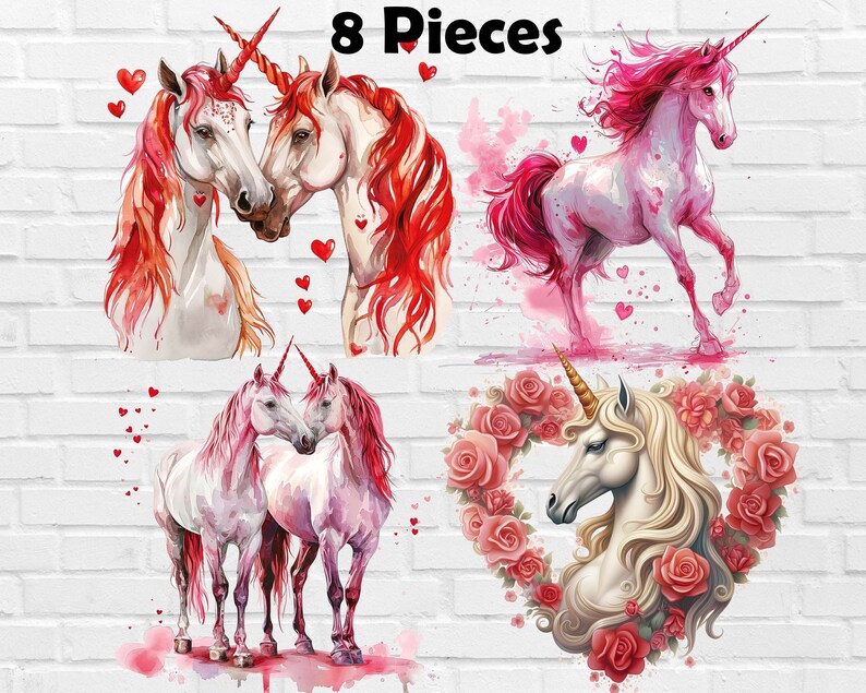 Valentine Unicorns PNG Bundle | Valentine's Day Baby Unicorns PNG ...