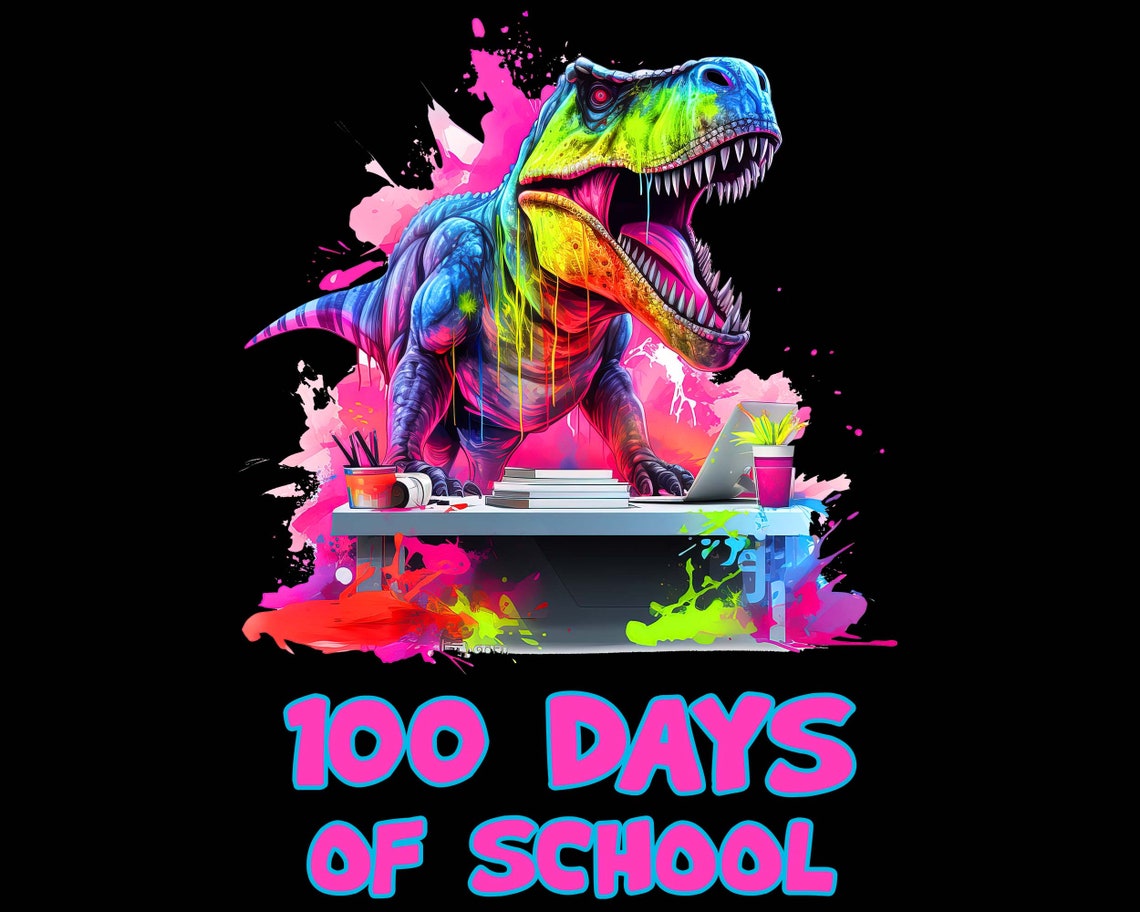 100 Days of School PNG Trex Dinosaur | 100 Days of Loving School PNG ...