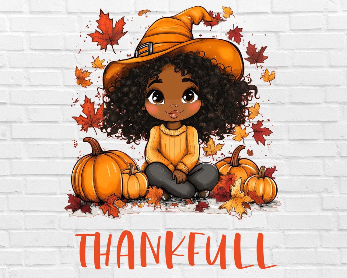 Thankful Black Girl PNG | Black Girl Thanksgiving PNG | Afro Girl ...