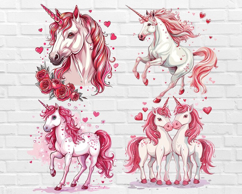 Valentine Unicorns PNG Bundle | Valentine's Day Baby Unicorns PNG ...