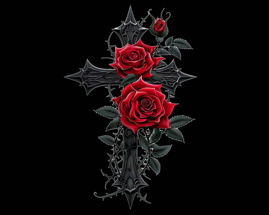 Gothic Cross With Roses PNG | Gothic Cross PNG | Christian PNG | Nail ...